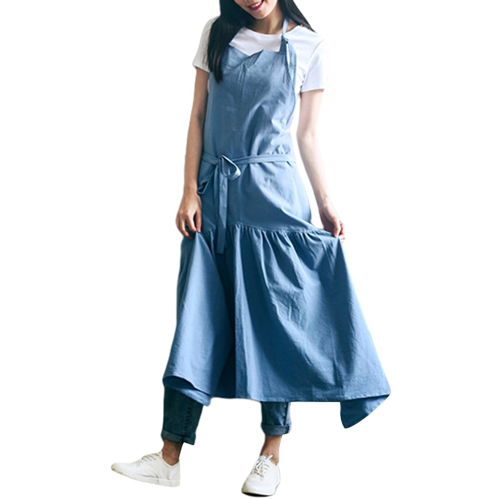 YIGSECU Cooking Apron Plain Work Apron Pinafore Dress Waitress Servant ...