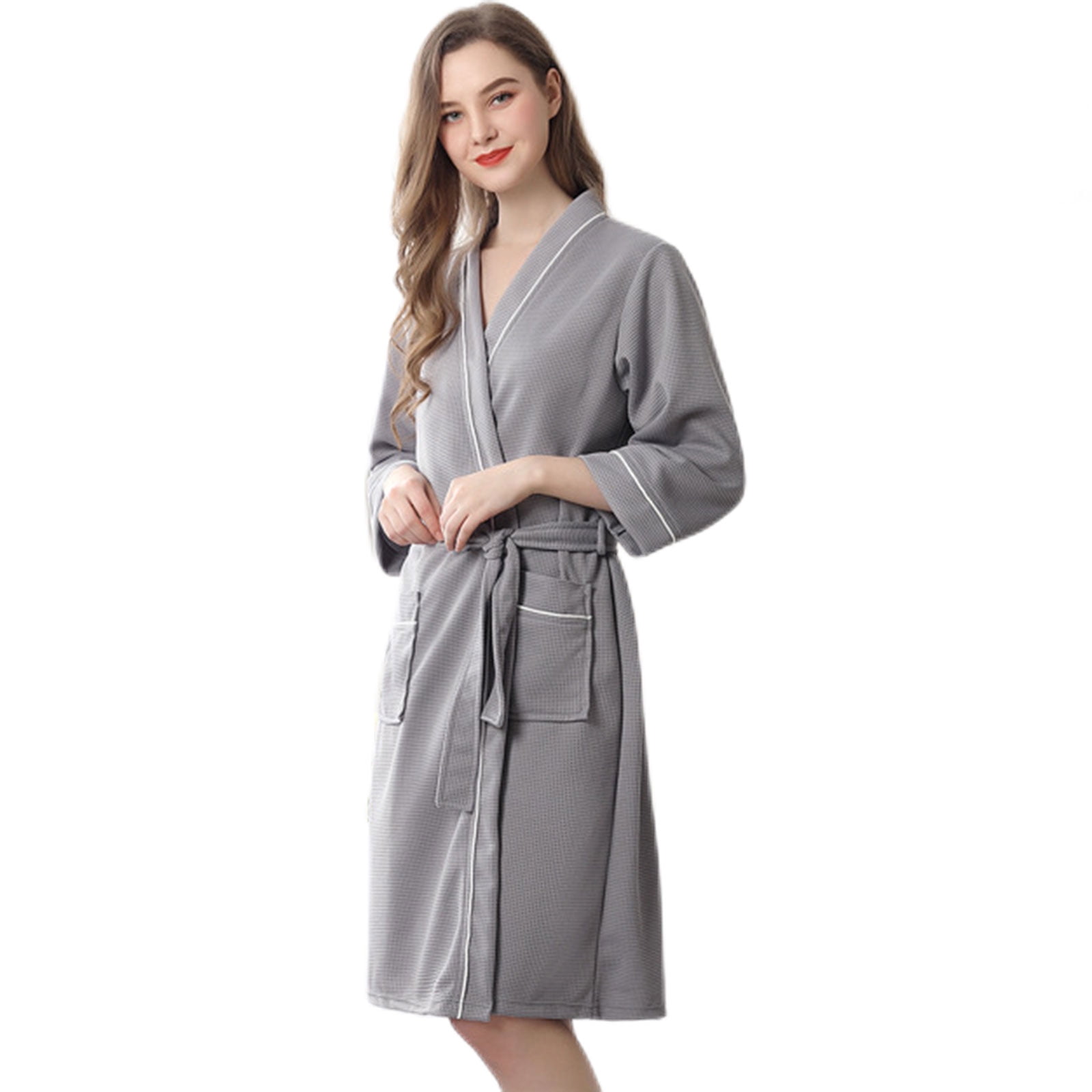 YIGSECU Couple's Waffle Texture Robes Lightweight Robes with 3/4 ...
