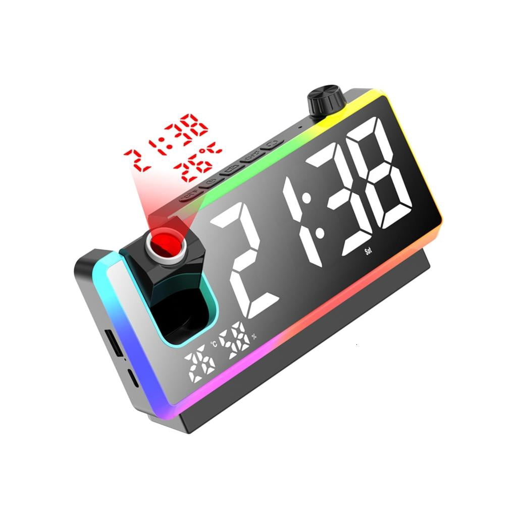YIGSECU Double Alarm Wall Projection Clock Auto Dimming Display ...