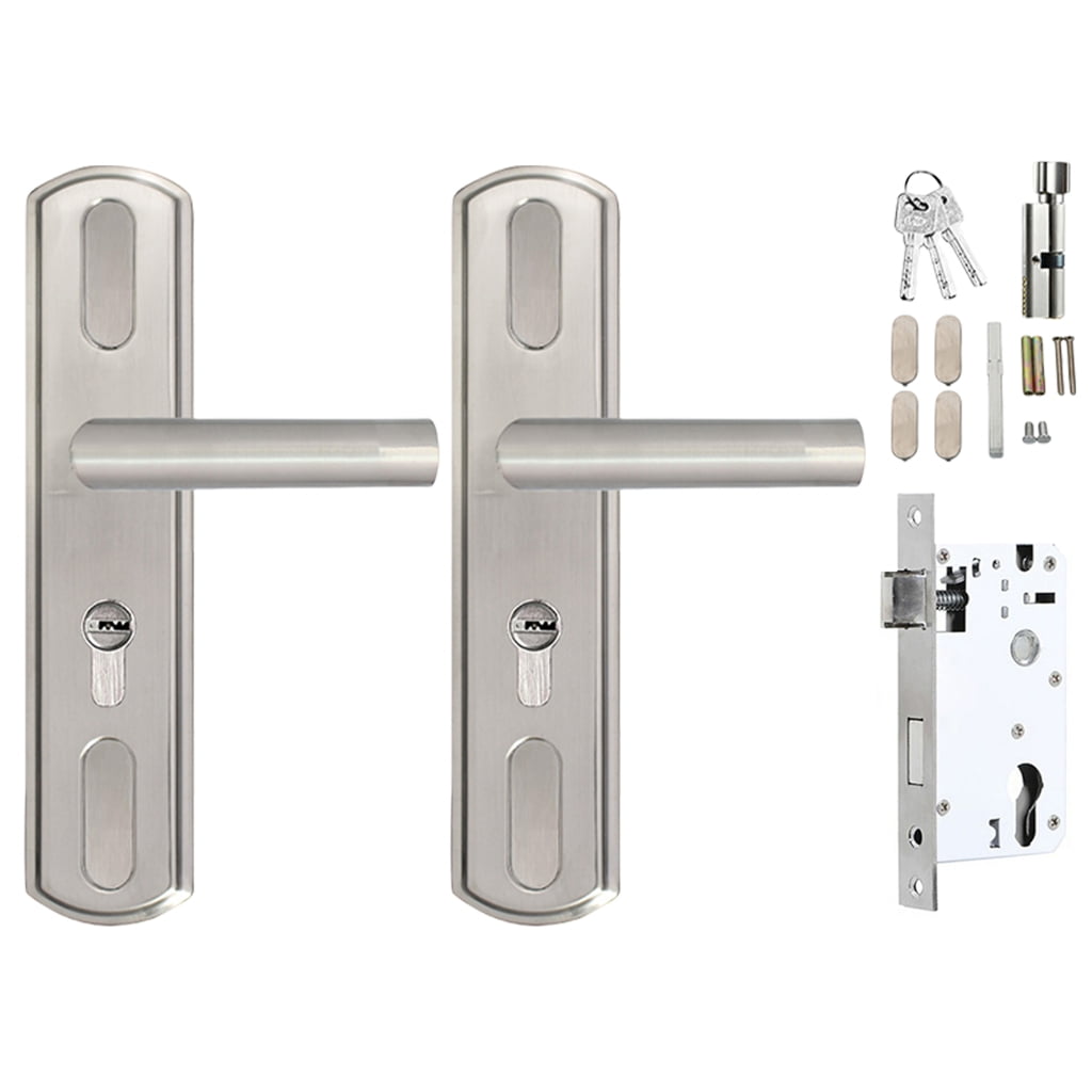 YIGSECU Entry Door Handle with Lock and Key Stainless Steel Interior ...