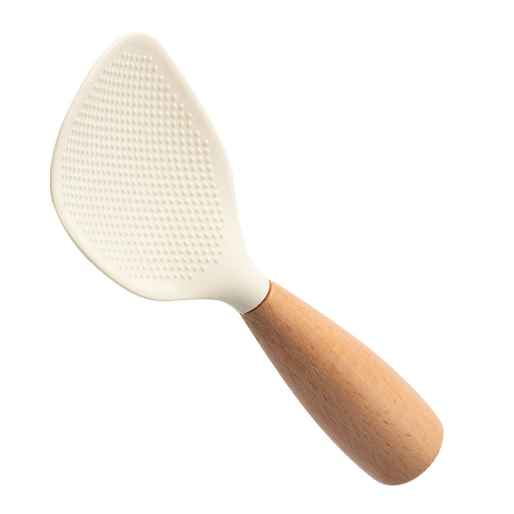YIGSECU Ergonomic Silicone Spoon with Wood Handle Non-stick Rice Spoons ...