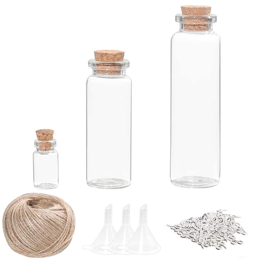 YIGSECU Glass Bottles Set with Soft Wooden Plunger Rope Empty Jars for ...