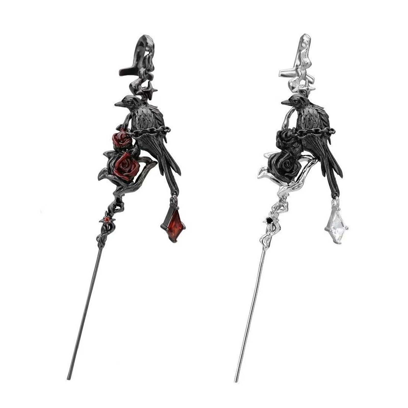 YIGSECU Gothic Dark Aesthetic Animal Piercing Earring Rose and Black ...