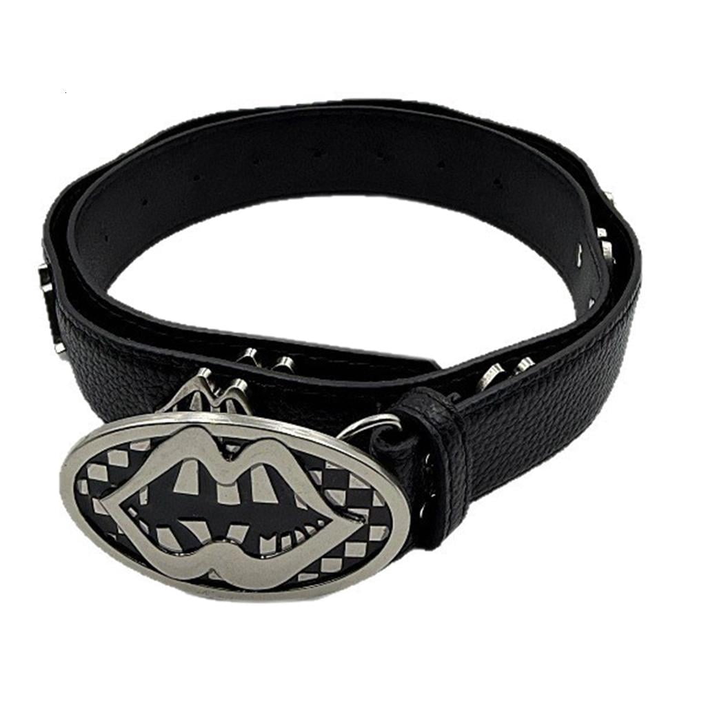 YIGSECU Gothic Punk Waist Belt Metal Buckles Studs Lip Design Casual ...
