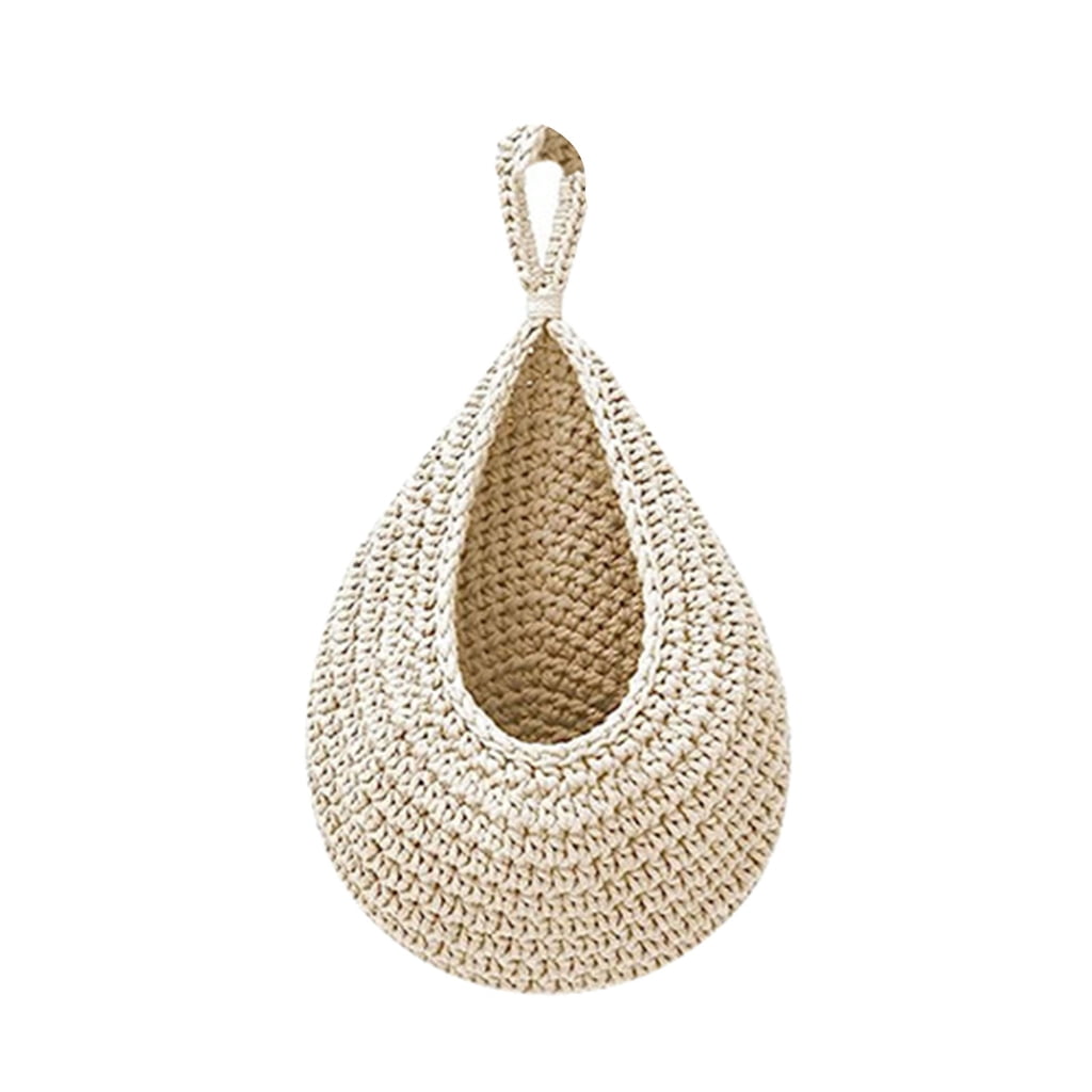 YIGSECU Hand-Woven Cotton Thread Decor Basket Teardrop Hanging Mesh Bag ...