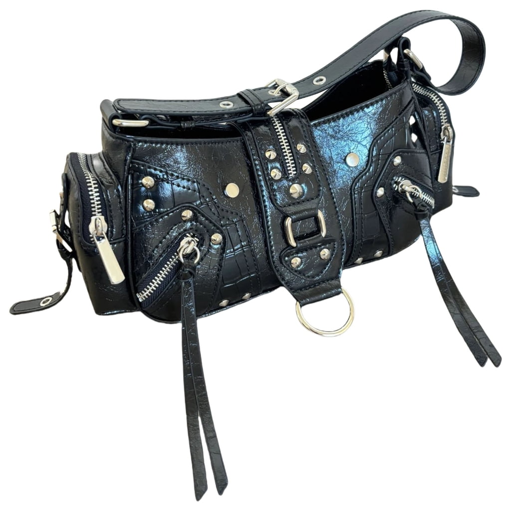 YIGSECU Punk Styles Shoulder Bag for Women PU Leather Studded Armpit ...