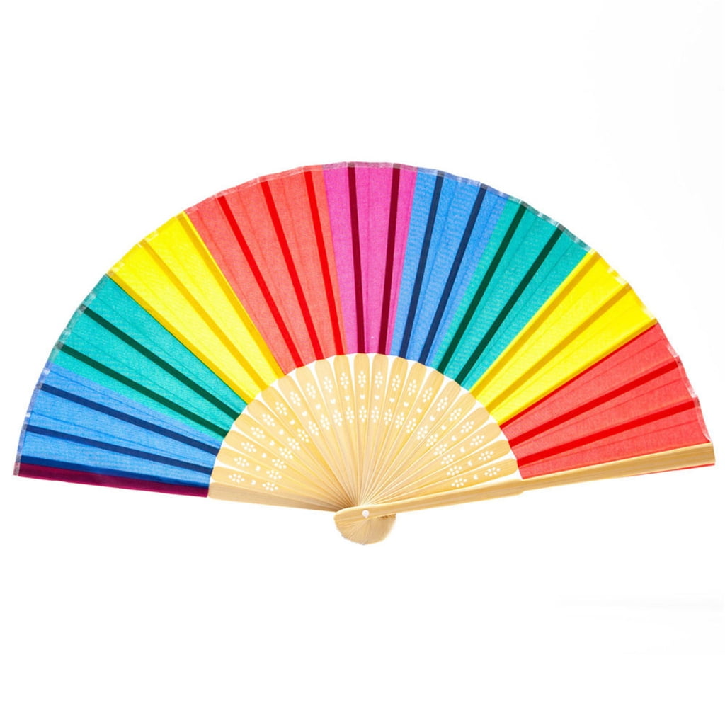 YIGSECU Rainbow Folding Hand Fans Bamboos Foldable Hand Fan Chinese ...