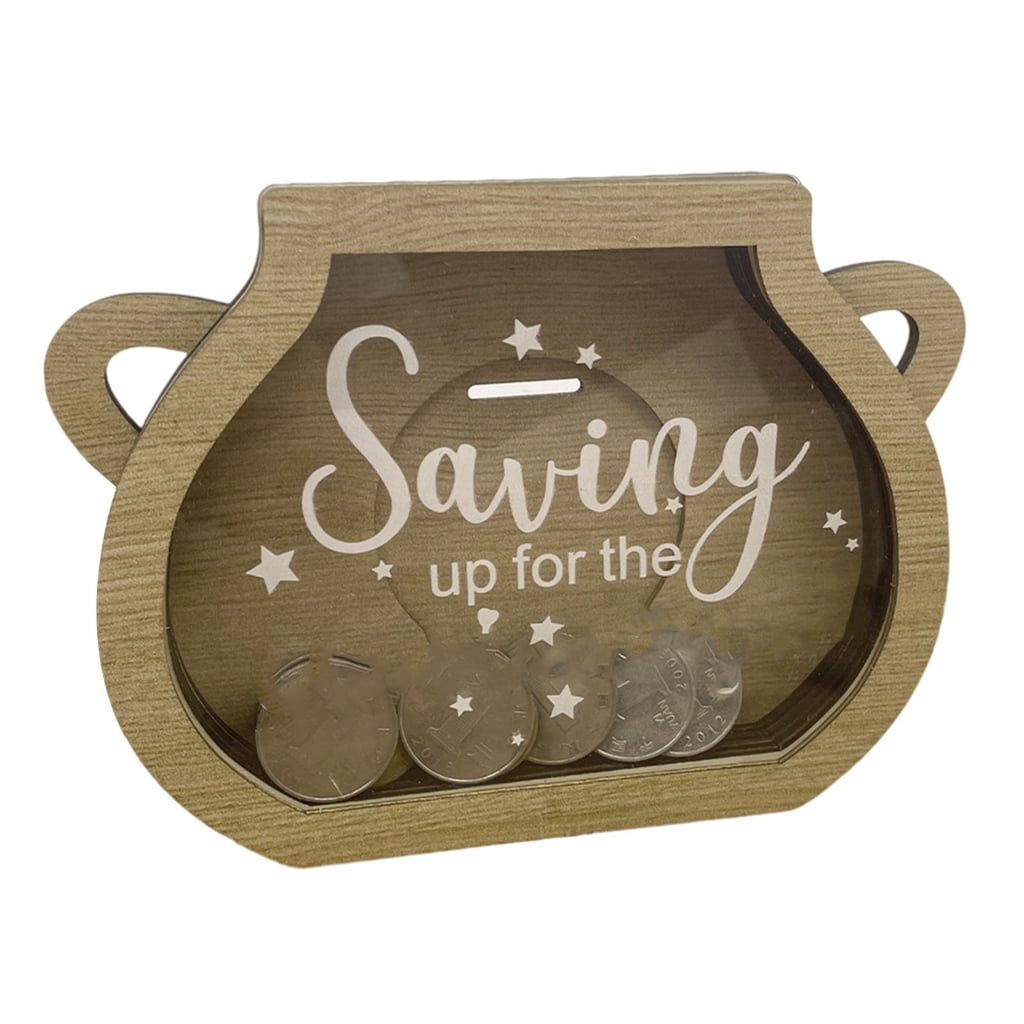 YIGSECU Saving Money Box with Clear Window Wood Money Jar Piggy Banks ...