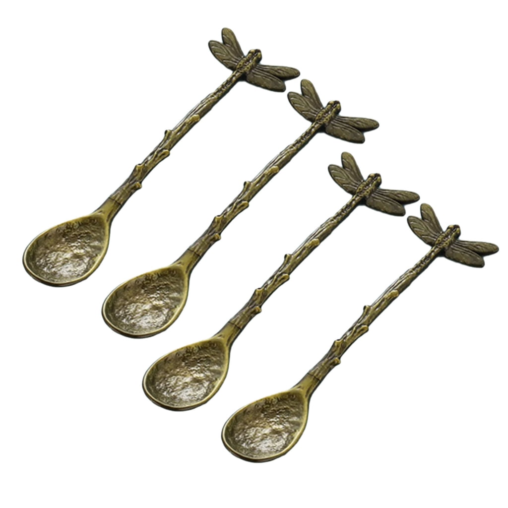 YIGSECU Set of 4 Sturdy Dragonflies Shape Teaspoons Decorative Water ...