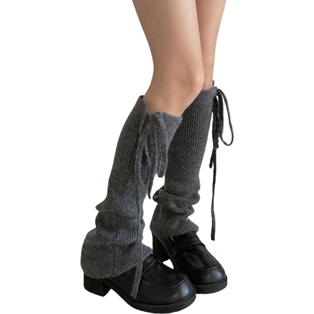 YIGSECU Ties Drawstring Leg Warmers Ribbed Knit Striped Flared Boot ...