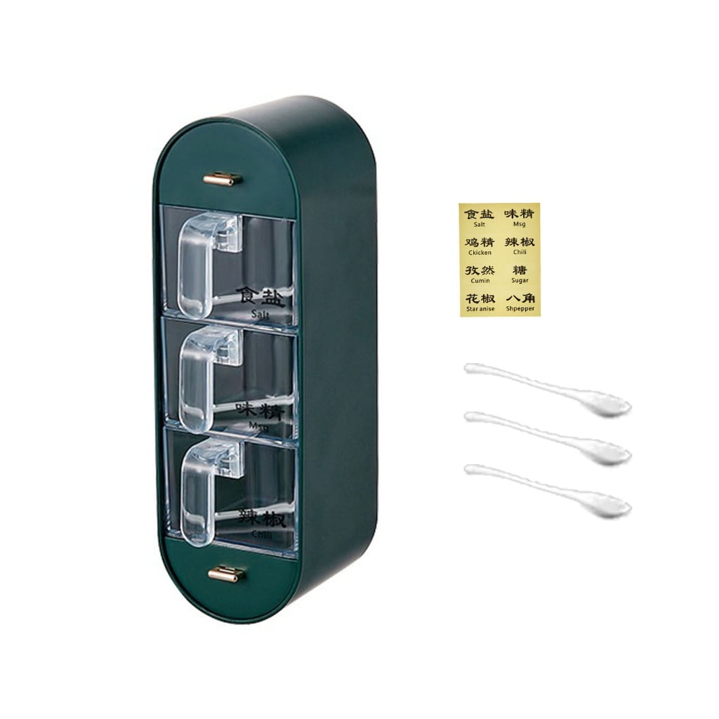 YIGSECU Wall Mounted Condiment Box Multifunction Salt Pepper Seasoning ...