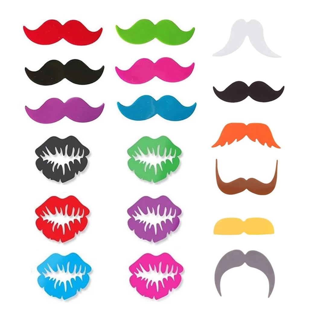 YIGSECU Wine Glass Markers Set of 18 Lips Beard Silicone Drink Glass ...