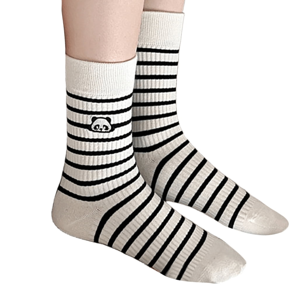 YIGSECU Women Korean Preppy Striped Cotton Middle Tube Socks Aesthetic ...