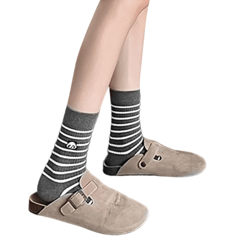 YIGSECU Women Korean Preppy Striped Cotton Middle Tube Socks Aesthetic ...