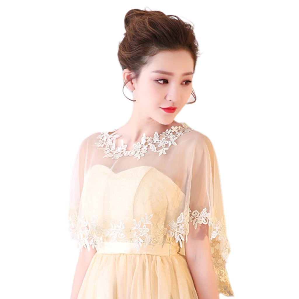 YIGSECU Women Single Layer Sheer High Low Wedding Shawl Wrap Floral ...