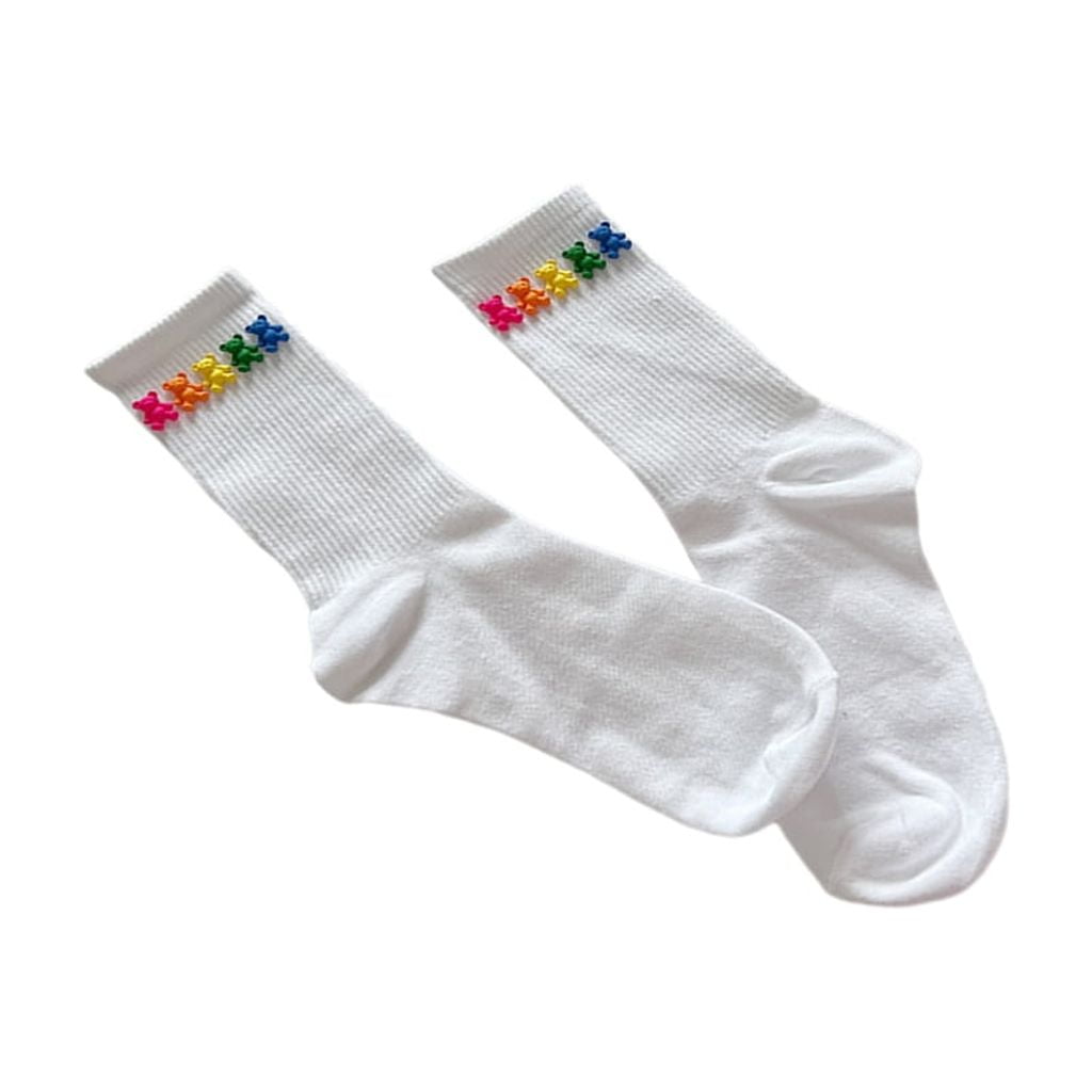 YIGSECU Women Y2K 3D Rainbow Bear Crew Socks Cotton Casual Ribbed ...