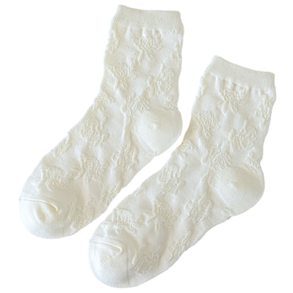 YIGSECU Womens Japanese JK Crew Socks Elegant Ruffle Lace Trim Jacquard ...