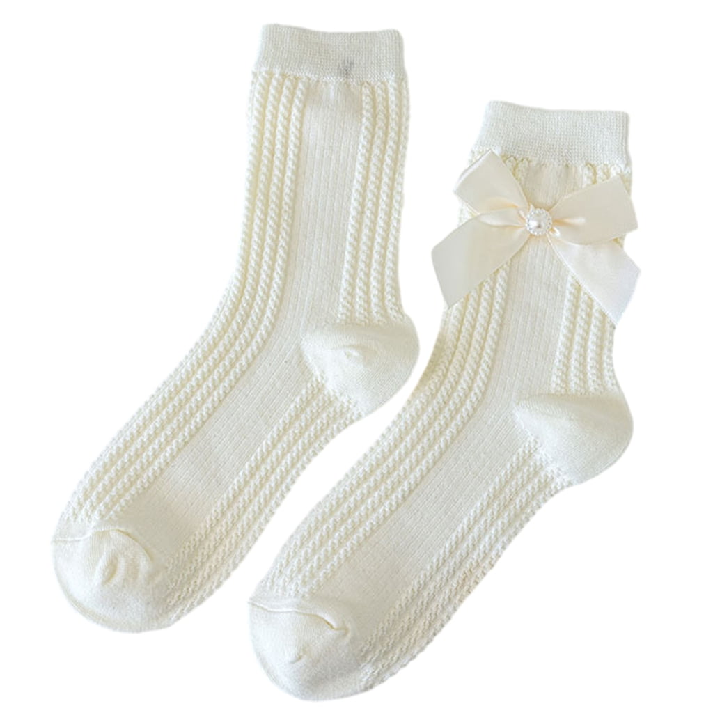 YIGSECU Womens Japanese JK Crew Socks Elegant Ruffle Lace Trim Jacquard ...