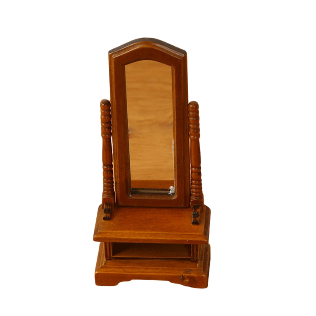 YIGSECU Wood Dressing Mirror 1:12 Realistic Model Wardrobe Decorative ...