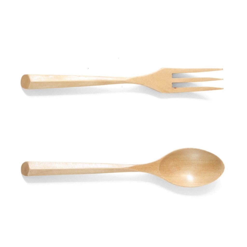 YIGSECU Wooden Spoon and Fork Set Of 2 Ergonomic Handle Multipurpose ...