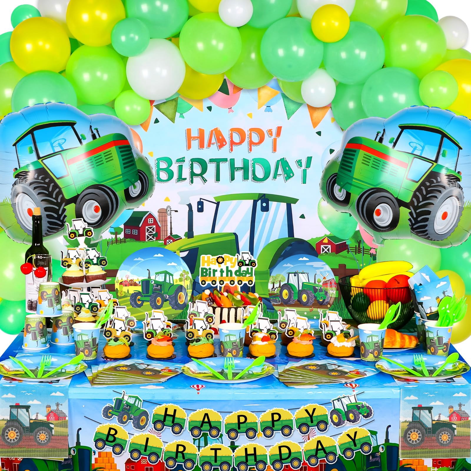 YIGZAG Farm Green Tractor Birthday Party Supplies, Tractor Birthday ...