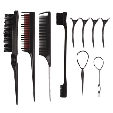 Comb for Braids Rat Tail Hair Comb Steel Pin Carbon Fiber Teasing Combs ...