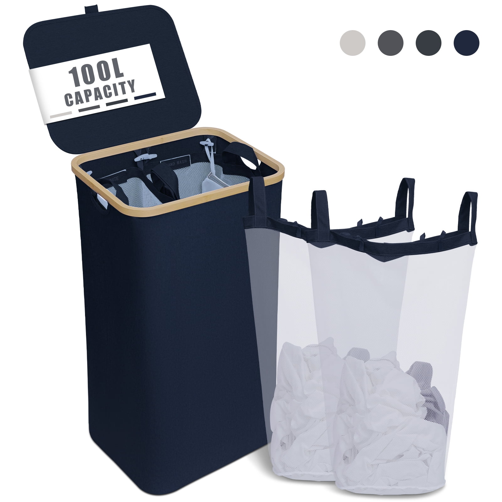 YIHATA 100L Laundry Basket 2 Section, Large Laundry Basket with Lid ...