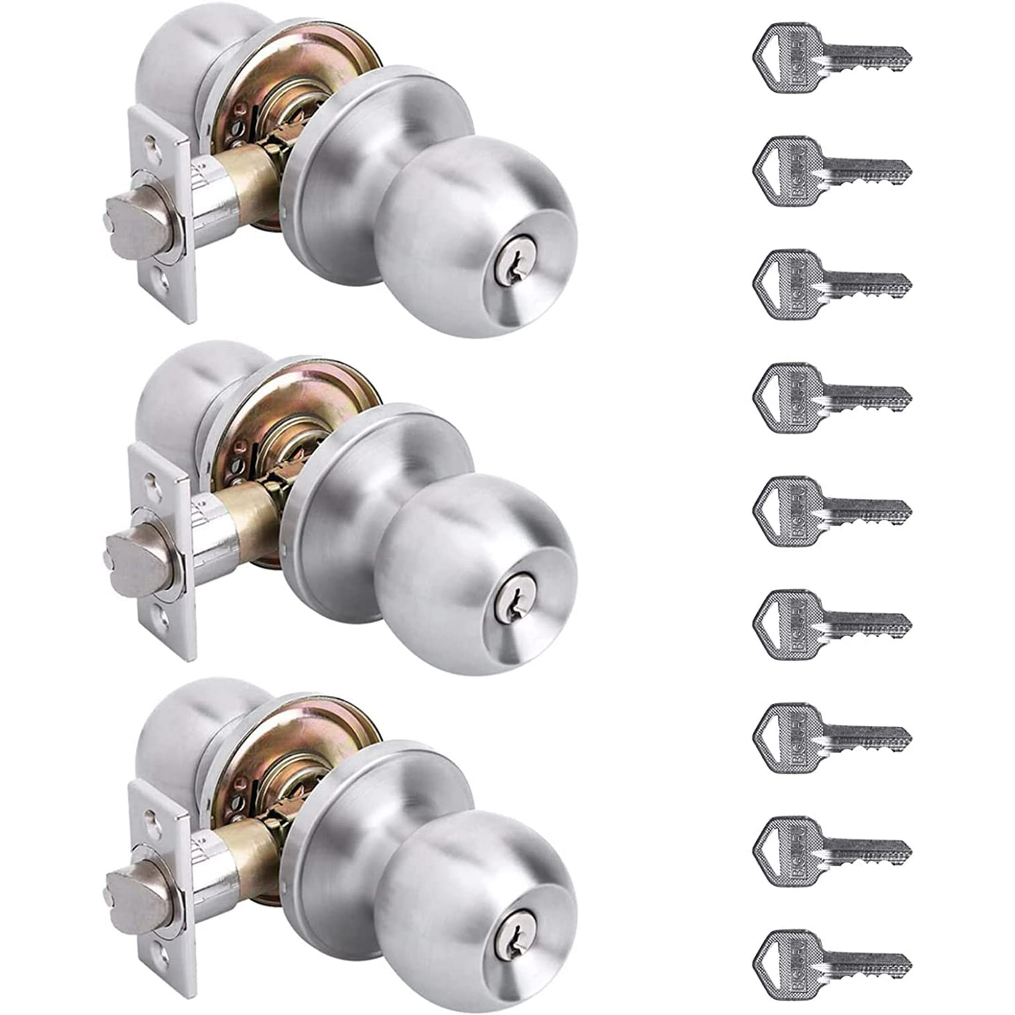 YIHATA Keyed Alike Doorknobs (3 Pack), Exterior and Interior Door Knobs ...