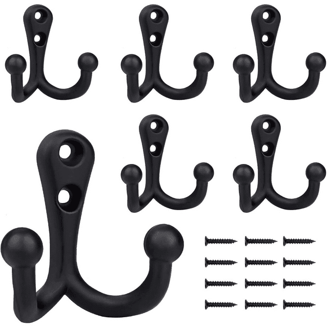 YIHATA 6 Packs Coat Hooks Wall Mount Metal Double Hooks for Bathroom ...