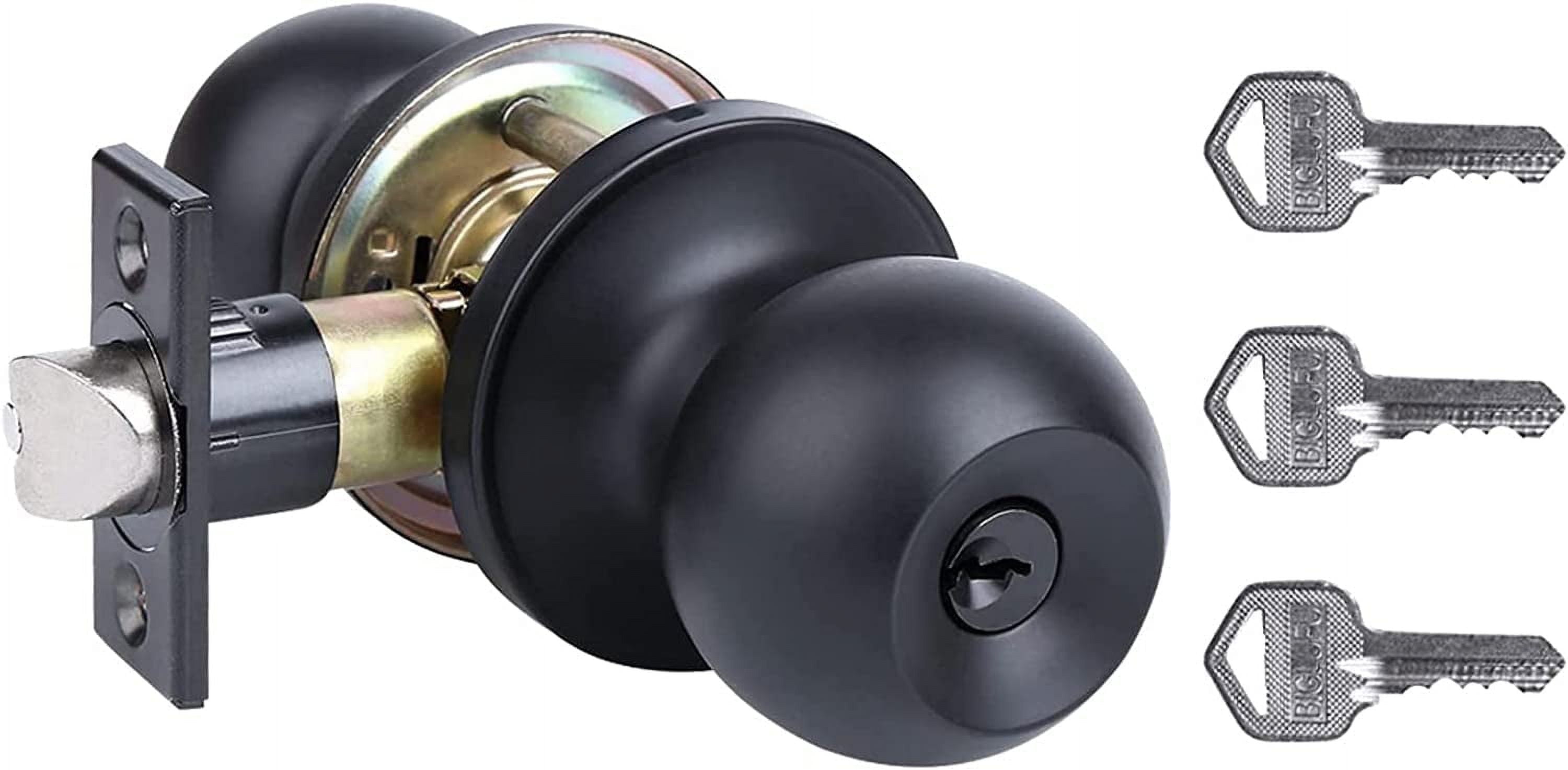 YIHATA Entry Door Knob, Matte Black, Keyed Lock, Interior and Exterior ...