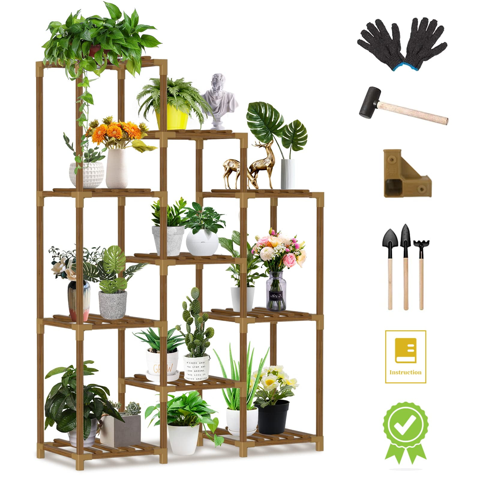 YIHATA 10 Tier Wooden Flower Plant Stand, Indoor Outdoor Display Rack ...