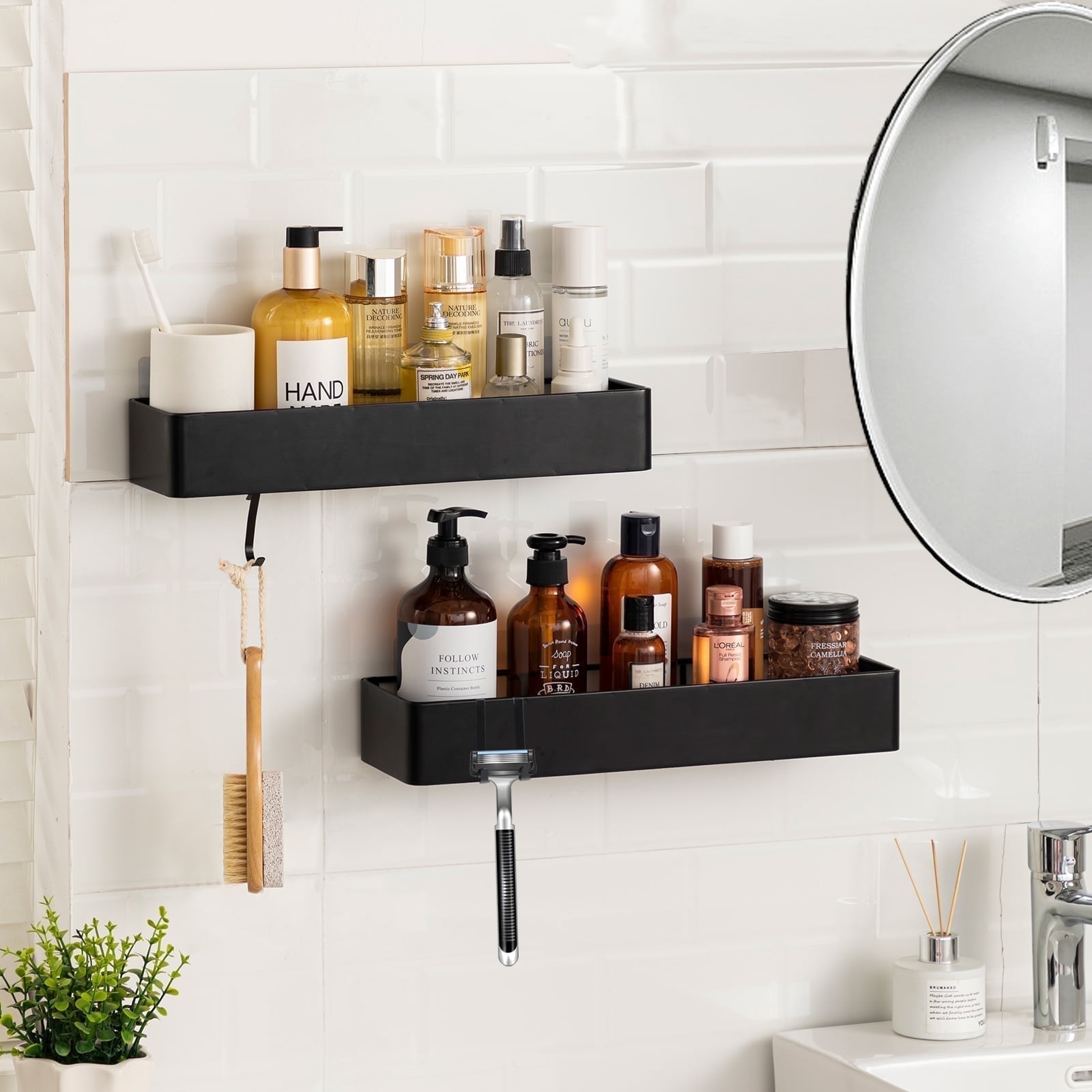 YIHATA Black Shower Caddy, Self Adhesive, Rustproof, 2 Pack with 4 ...