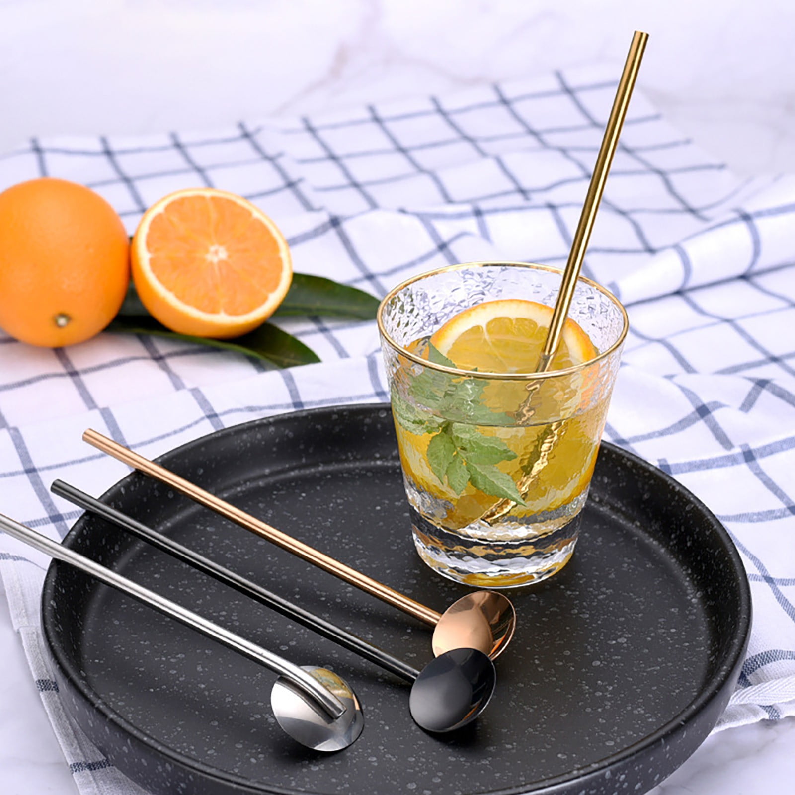 YIHNDIS Food Grade Stainless Steel Stirring Spoon Straws Coffee Cereal ...