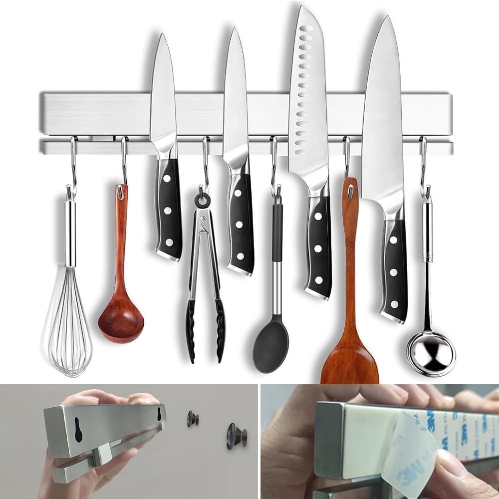 YIIYIIN 12 Inch Magnetic Knife Holder for Wall No Drill,Adhesive Knife ...