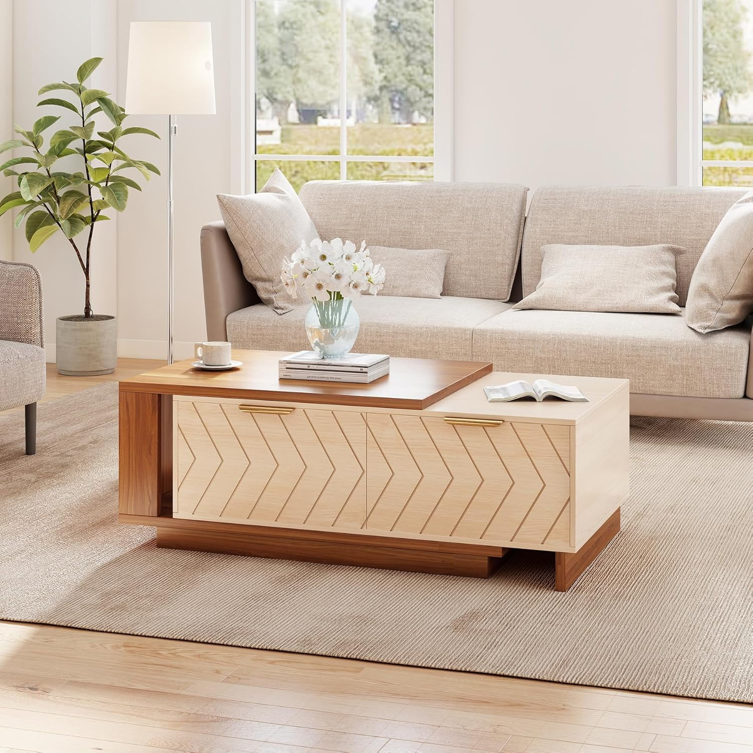 YIJ2 42"- 65" Extendable Coffee Table with Storage, Reversible Wood ...