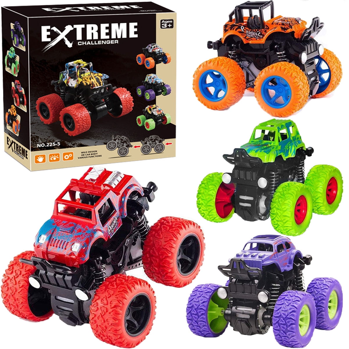 YIJIAL 4-Pack Friction Powered Toy Cars Push and Go Vehicles for Kids ...