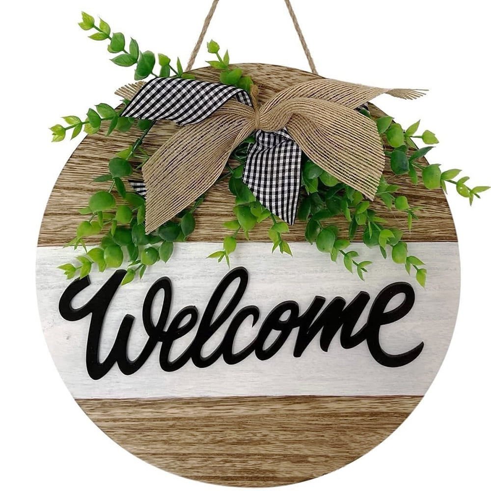 YIJIAL Welcome Sign for Front Door Round Wood Sign Hanging for ...