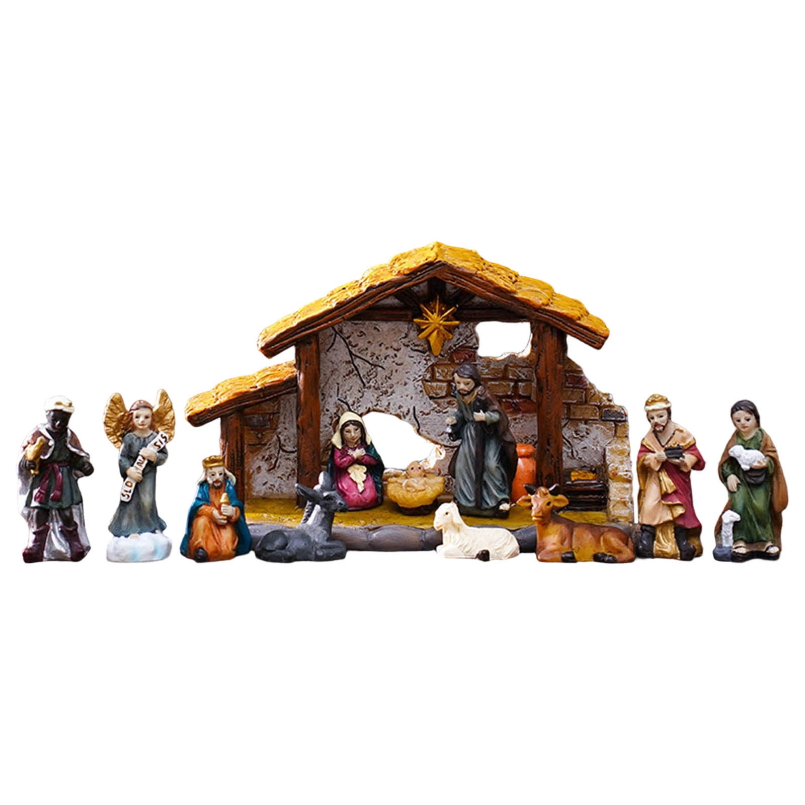 YIKA Christmas Manger Group Ornaments - Resin Nativity Crafts with ...