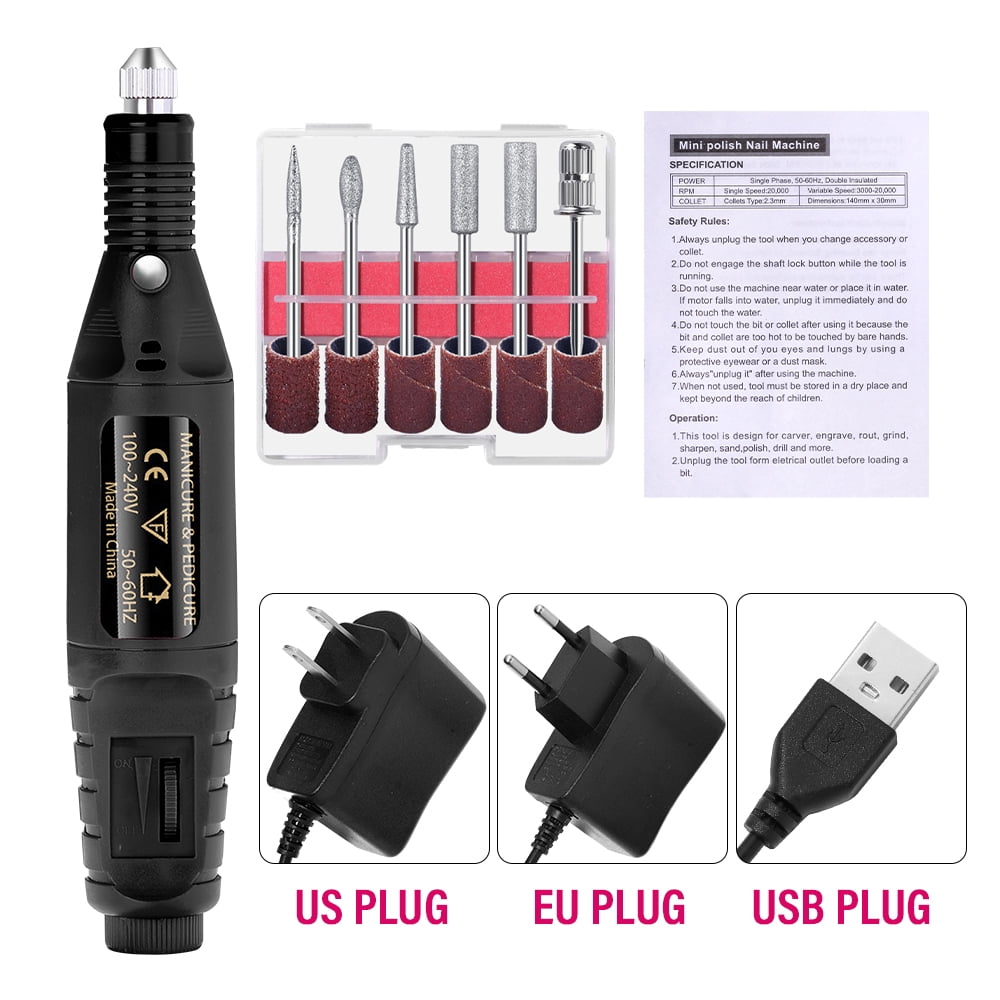 YIKOOLIN Electric 20000 RPM Nail Drill Kit Portable Nail File Machine ...