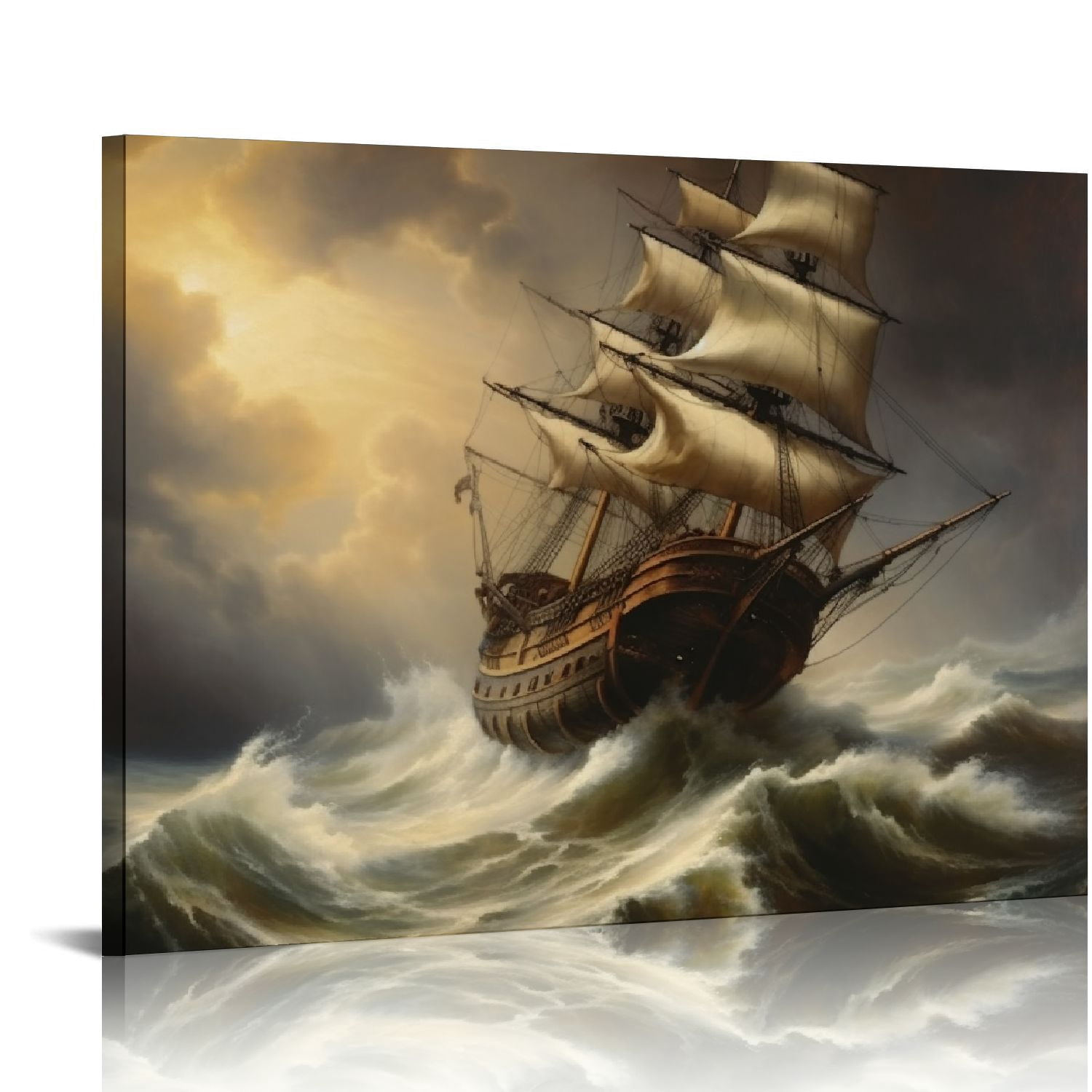 YIKUMA Antique Ship at Sea Surging in A Storm Canvas Art Poster And ...