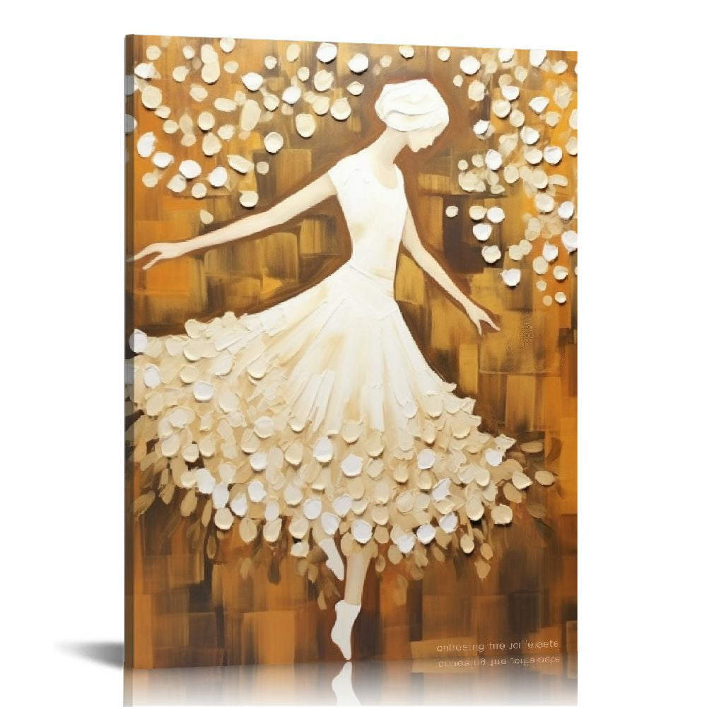 YIKUMA Ballet Girl Oil Painting Dancer in Floral Dress 3D Texture ...