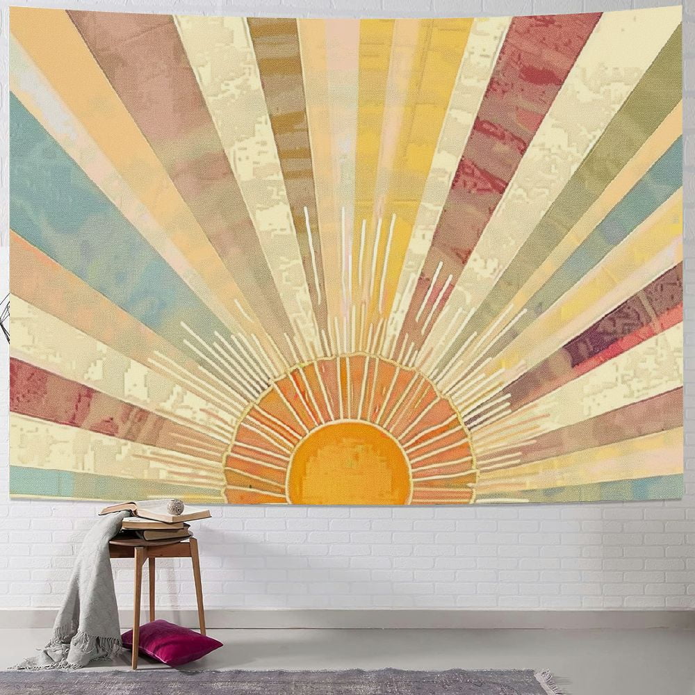YIKUMA Boho Sun Tapestry Wall Hanging, Retro 70s Abstract Striped ...