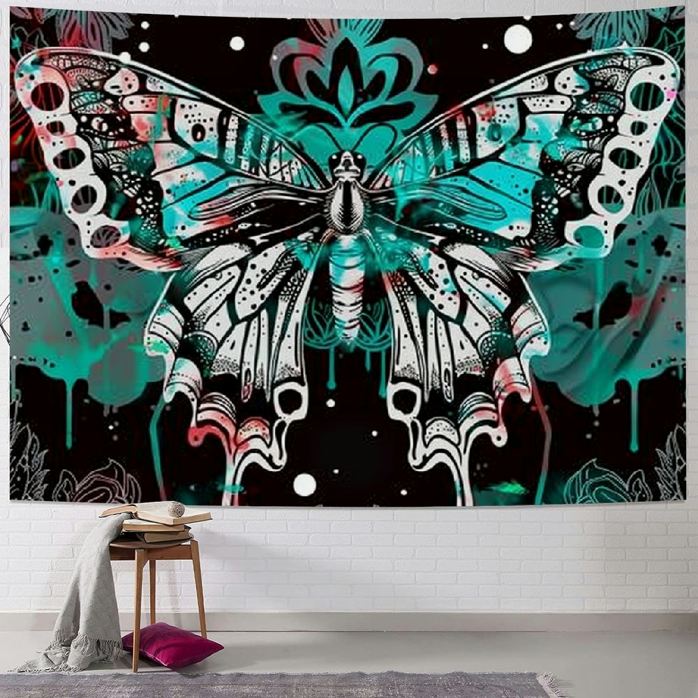 YIKUMA Butterfly Mandala Goth Tapestry Skull Trippy Hippie Tapestry ...