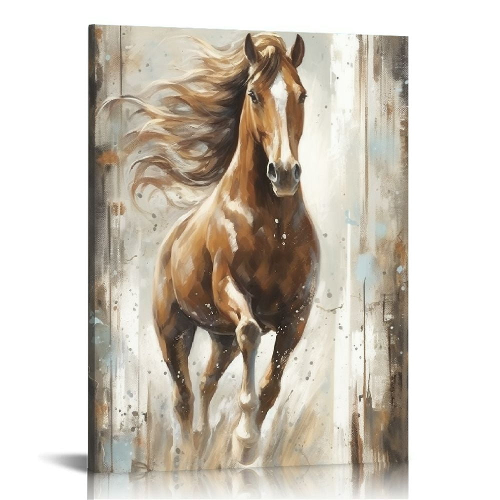 YIKUMA Large Retro Animal Running Brown Horse Canvas Wall Art Pictures ...
