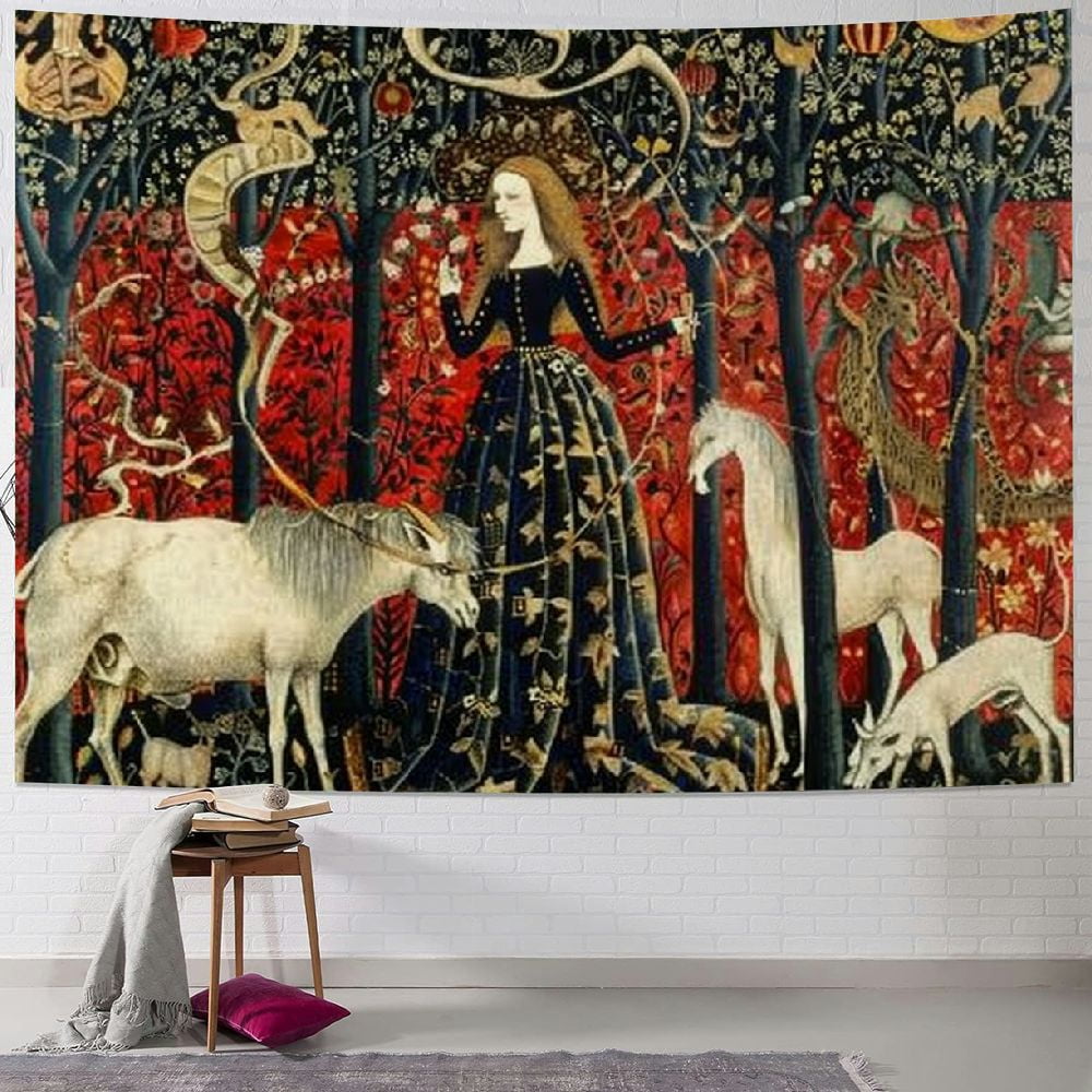 YIKUMA Medieval Art Tapestry Maiden and Unicorn Tapestry European Royal ...