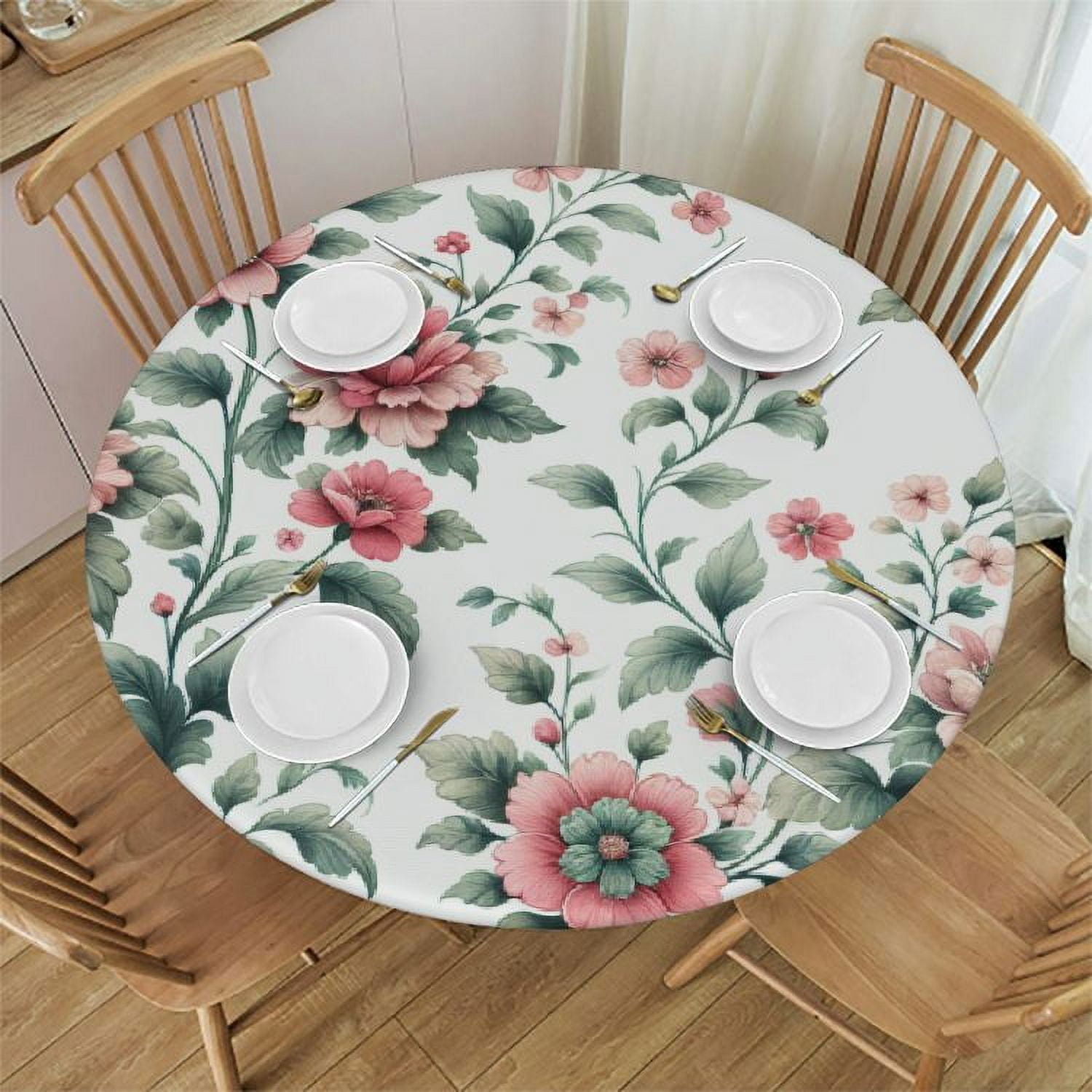 YIKUMA Round Vinyl Tablecloth with Flannel Backing Waterproof Oil-Proof ...