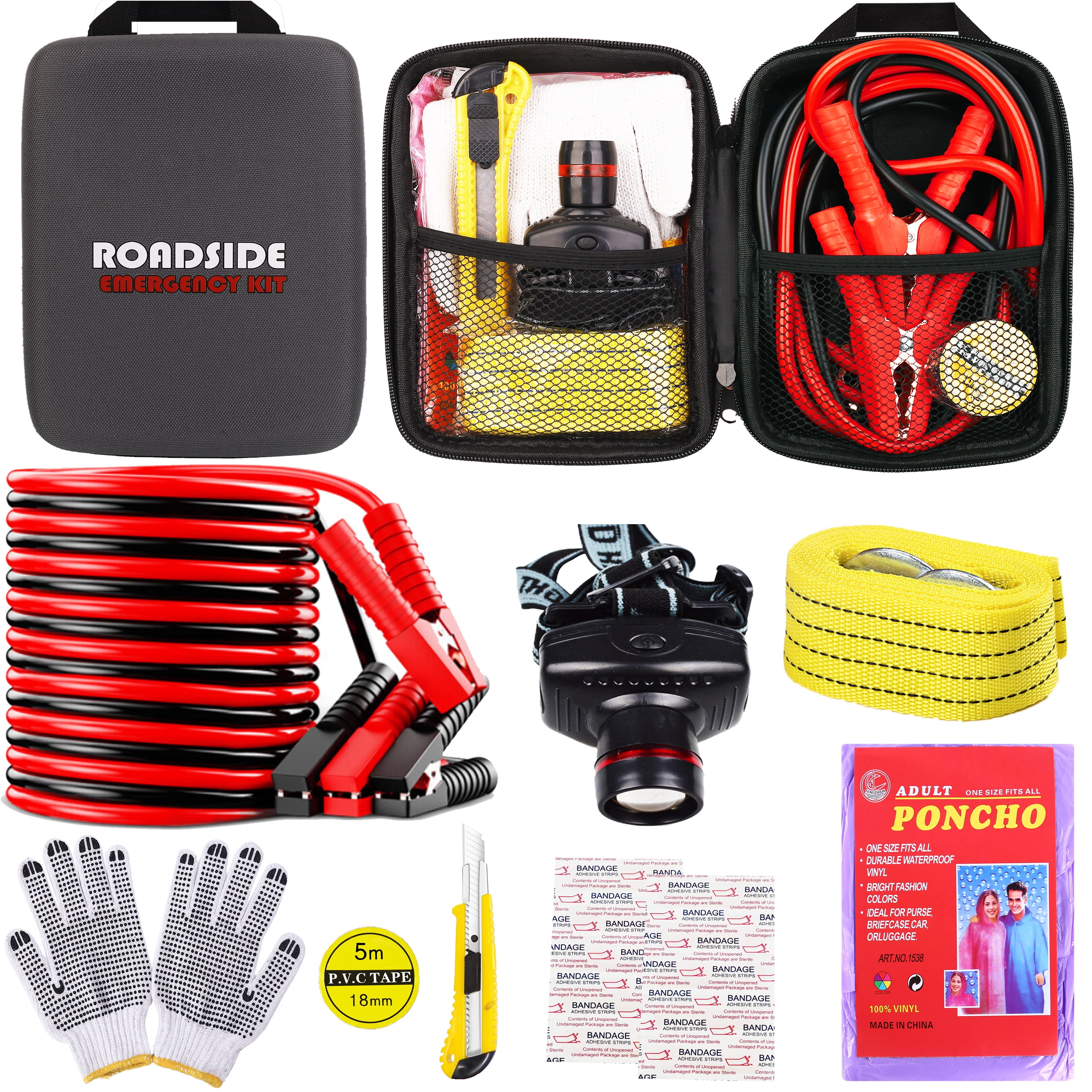 YILAIRIOU Car Roadside Emergency Kit, with Jumper Cables Automotive Kit ...