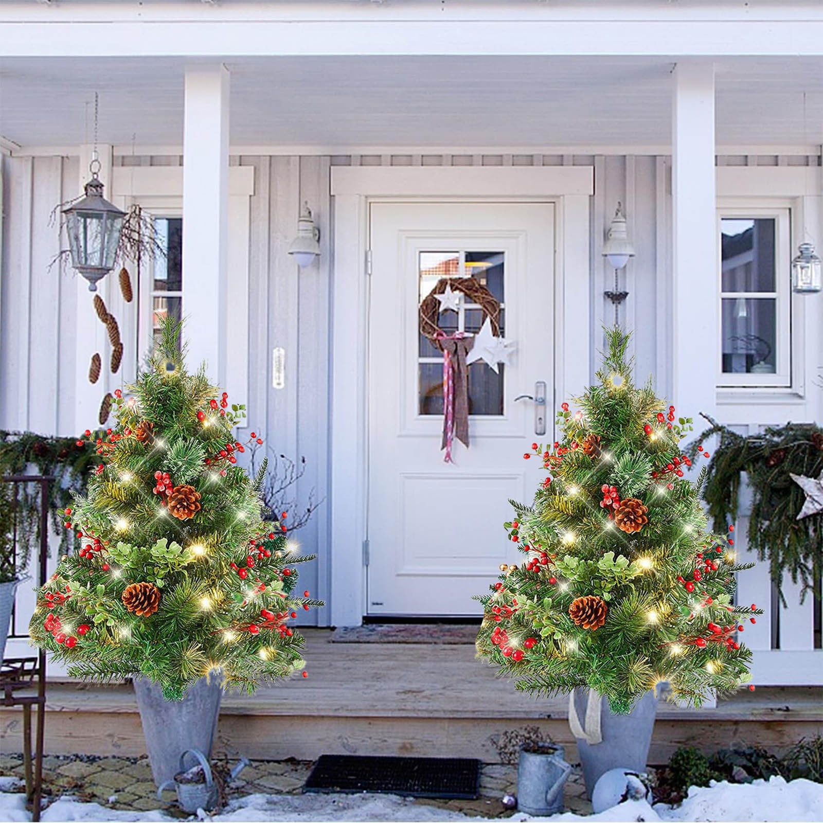 YILANP Christmas Tree Urn Filler, Lighted Artificial Xmas Pine Trees ...