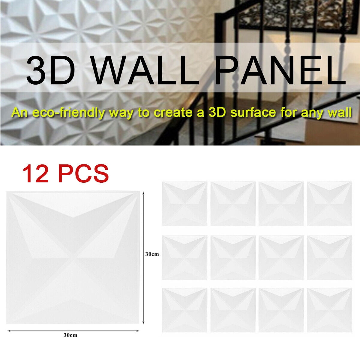 YILIKISS 3D Wall Panel 12''x12'' White Star Textured PVC Wall Panels ...