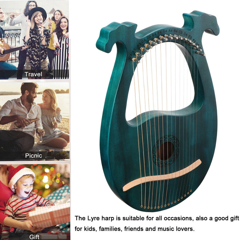 YILIKISS Lyre Harp Mahogany Body Harp 16 Strings W/ Tuning Wrench ...
